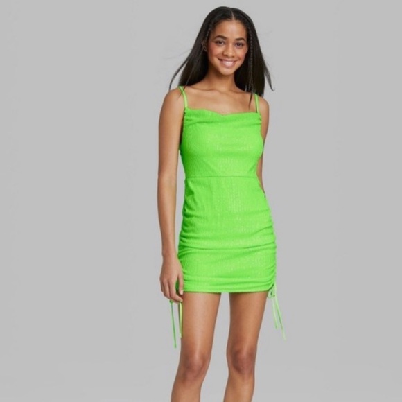wild fable | Dresses | Nwt Wild Fable Neon Green Sleeveless Ruched Side ...